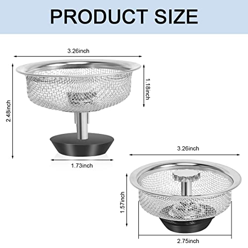 Kitchen Sink Strainer with Handle and Stopper Replacement Kitchen Sink Drain Basket/Stopper/Plug 3.3 Inch Stainless Steel Kitchen Sink Drain Strainer Mesh Sifter Filter(Silver)