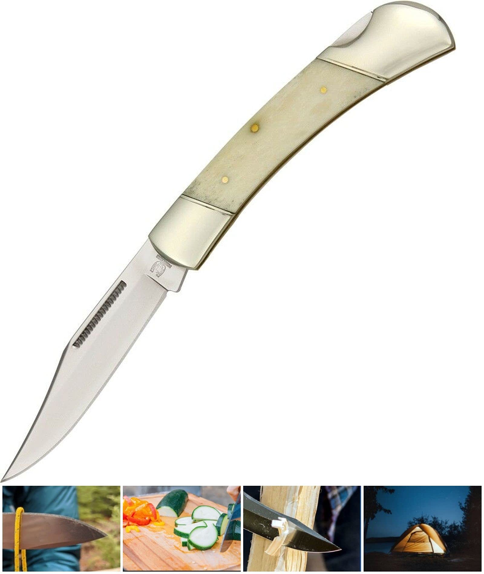 Hunter Open Folding Pocket Knife Stainless Steel Clip Blade Smooth Bone Handle Outdoor Survival Hunting Knife for Camping by Survival Steel