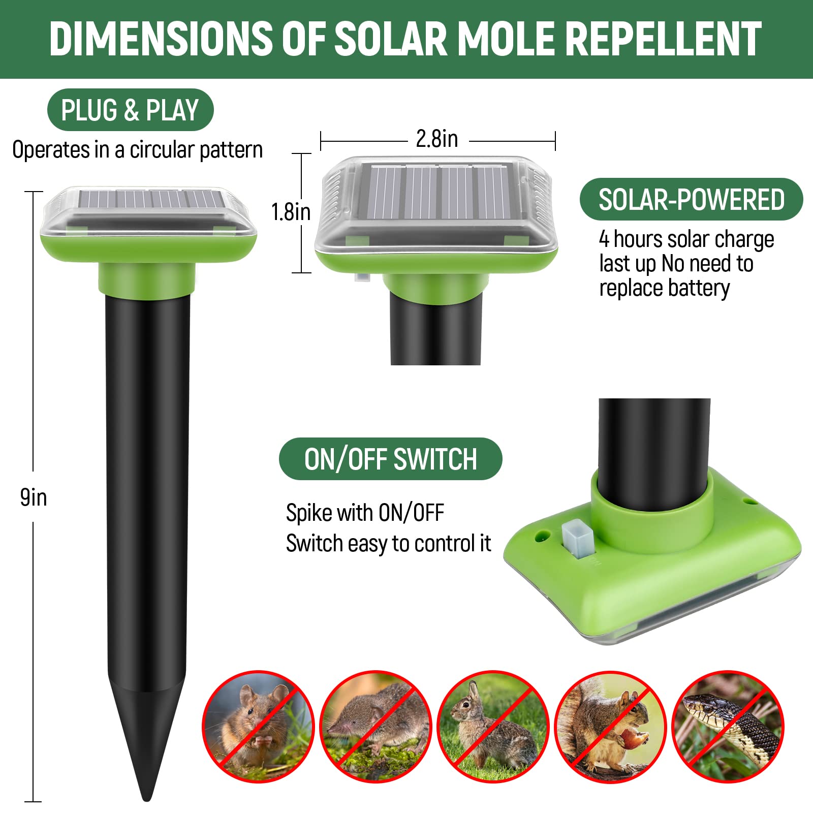 HiAnifri Solar Mole Repellent Ultrasonic,2023 New Mole Vole Gopher Repellent Outdoor Solar Powered,Effectively Repels Garden and Yard Voles,Snakes,Gophers
