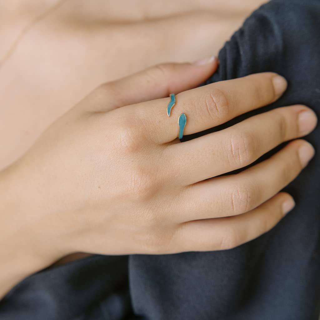 Honeycat Adjustable Snake Ring in Green Enamel, Gold, Rose Gold, or Silver | Minimalist, Delicate Jewelry (Enamel G, SM)