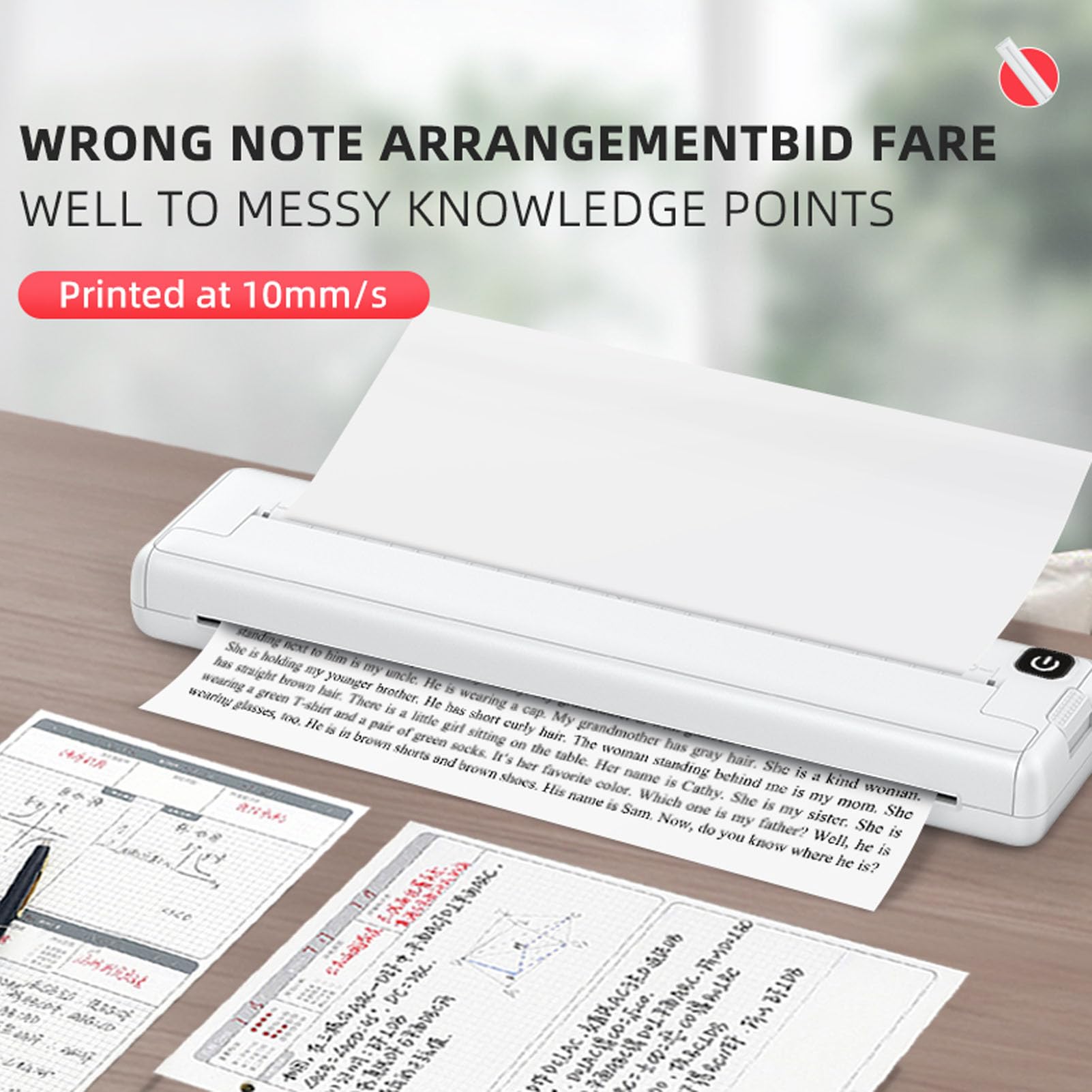 Portable Inkless Printer, A4 Thermal Printer with, Rechargeable Battery, Wide Compatibility for School Office, Easy to Use