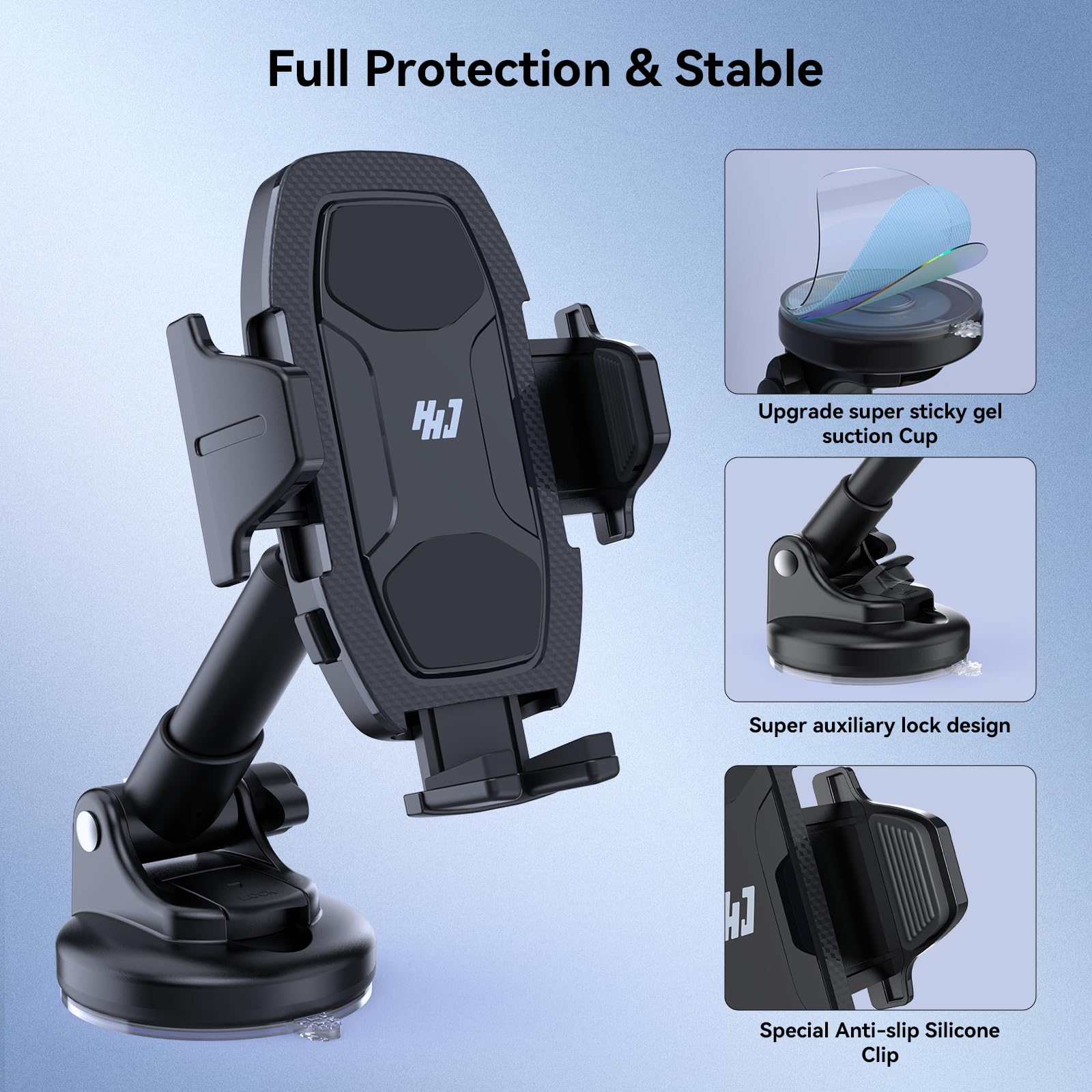 HHJ Phone Holder Car Universal Cell Phone Holder Easy Installation Phone Mount for Car Windshield Dashboard Adjustable Height Strong Suction Car Accessories Fit for 4.7-7.2 inch Smartphones & GPS