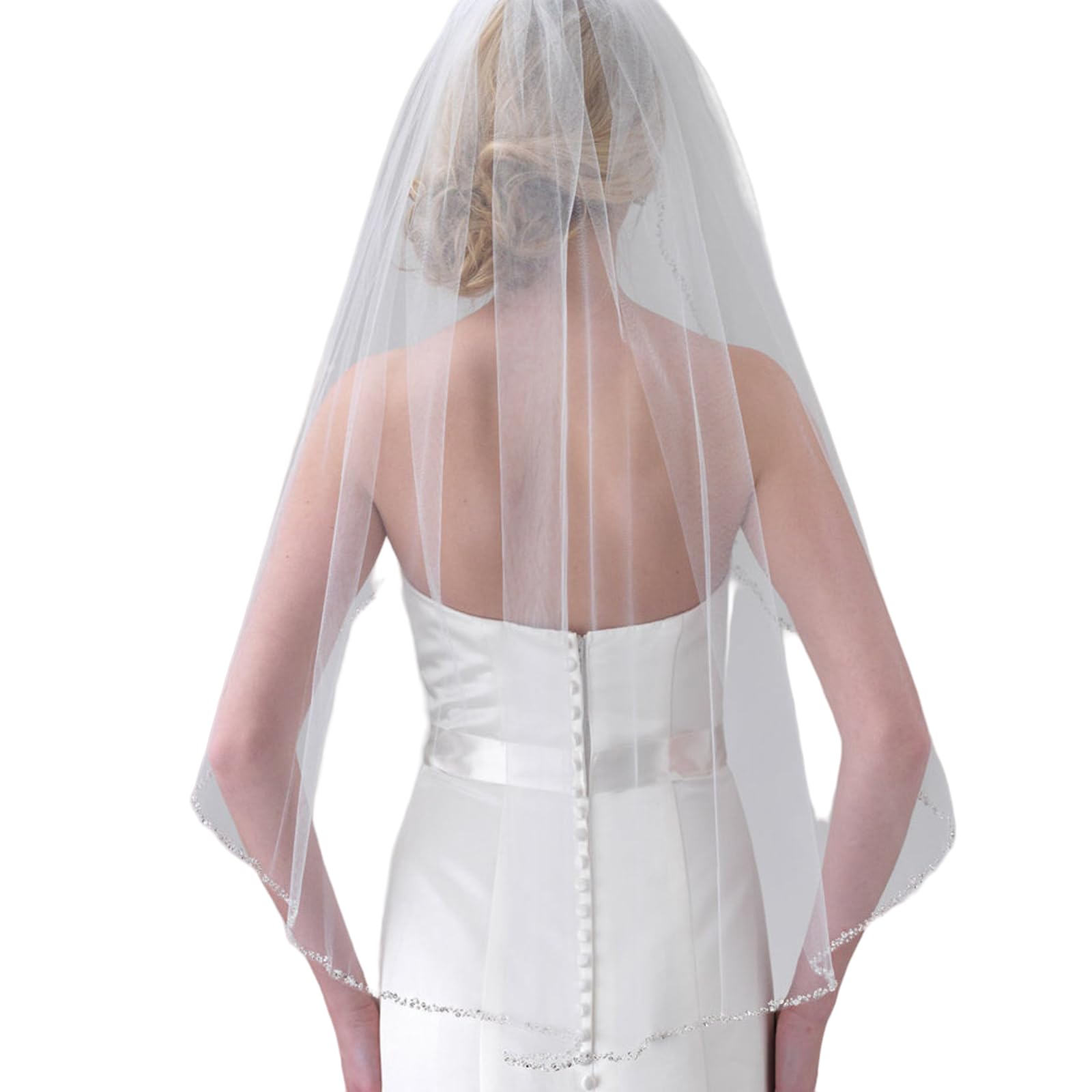 HONGMEI Wedding Veil for Brides Handmade Crystal Beaded Edge 1 Tier Bridal Veil with Comb