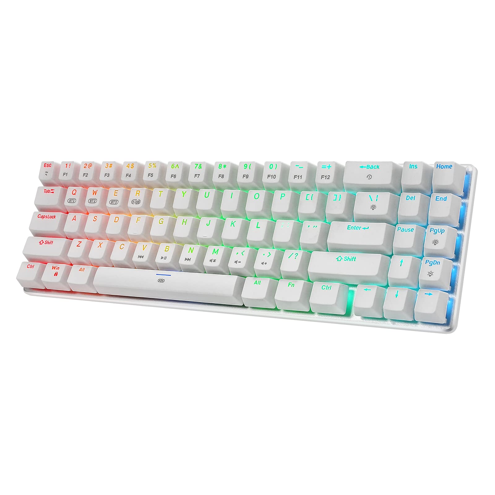 HUO JI 60% Compact RGB Wireless Mechanical Gaming Keyboard, Red Switches, Bluetooth 5.0, Wired Keyboard 71 Keys for PC Tablet Laptop Cell Phone, White