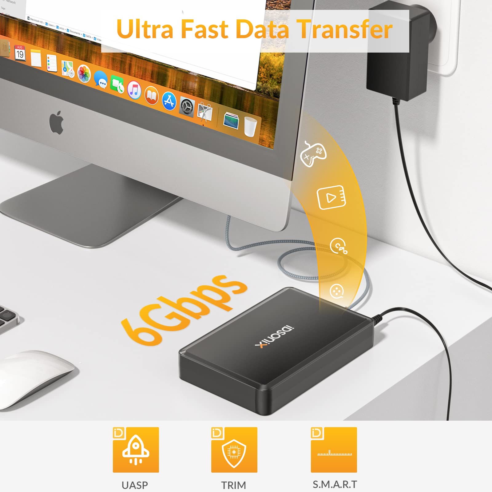 iDsonix 3.5 Inch Hard Drive Enclosure SATA USB C 3.1 Ultra 6G Speed External HDD Caddy Tool-Free Design for UASP , SATA HDD/SSD