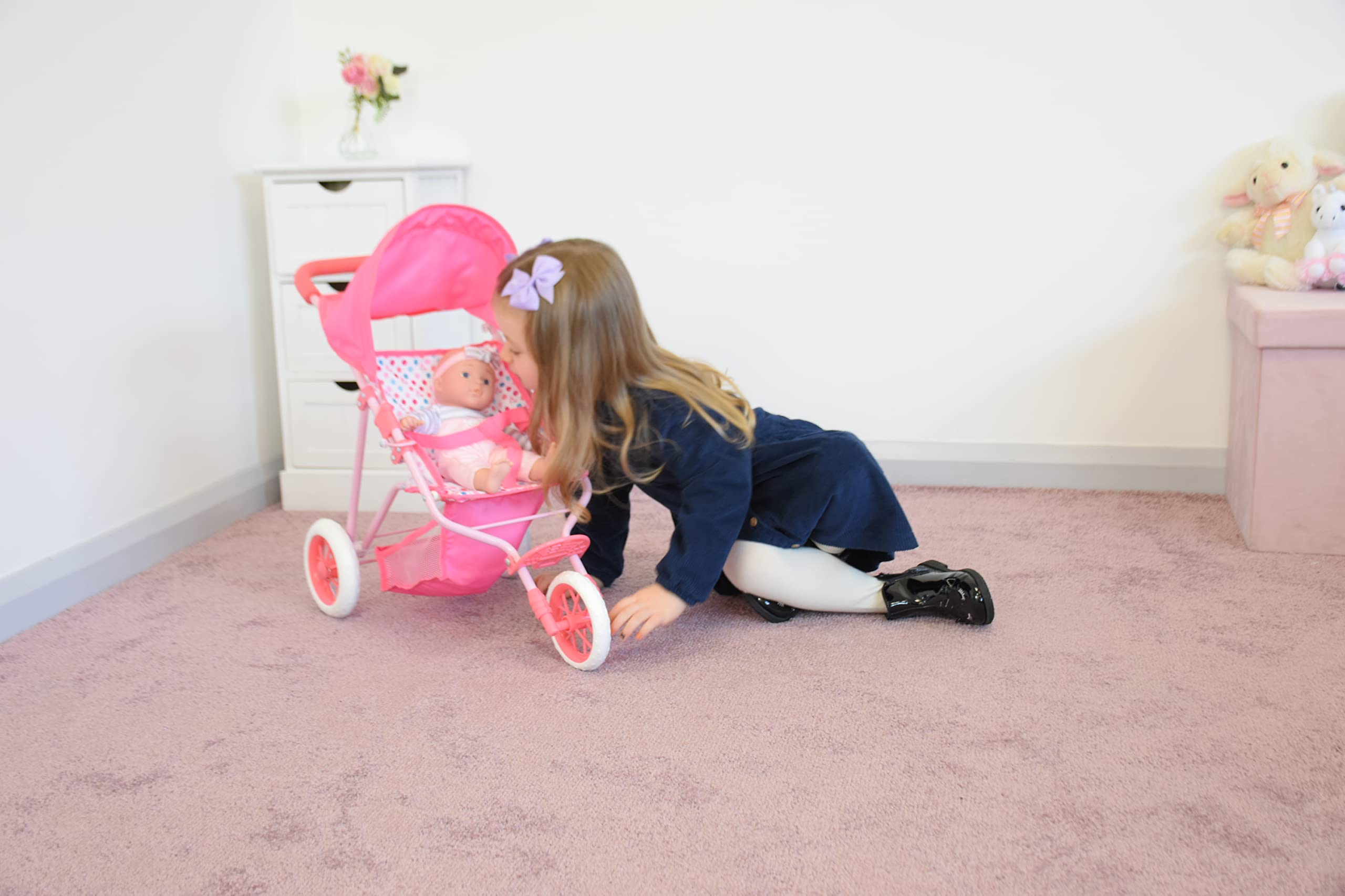 KOOKAMUNGA KIDS Baby Doll Stroller - Foldable Baby Stroller for Dolls - Play Stroller & Jogger w/Retractable Canopy Doll Footrest and Soft Grip Handle - Ideal for Baby Dolls up to 18" - Pink Unicorn