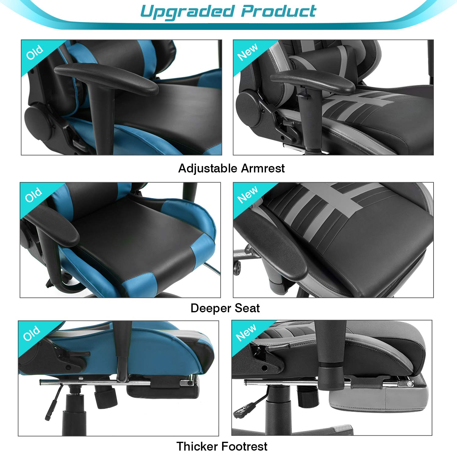Homall Ergonomic High-Back Racing Chair | Leather Bucket Seat, Headrest, Footrest and Lumbar Support | Black & White