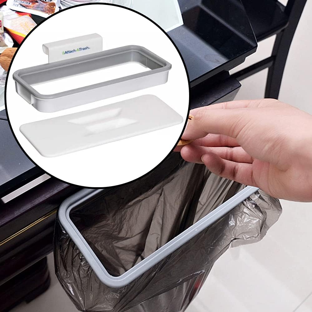 Over The Cabinet Door Garbage Holder Wastebaskets Trash Rack Cupboard Storage Hanger Waste Bins Basket Hanging Trash Can Rubbish Rack Portable Hanging Organizer Trash Bag Holder with Lid (white)