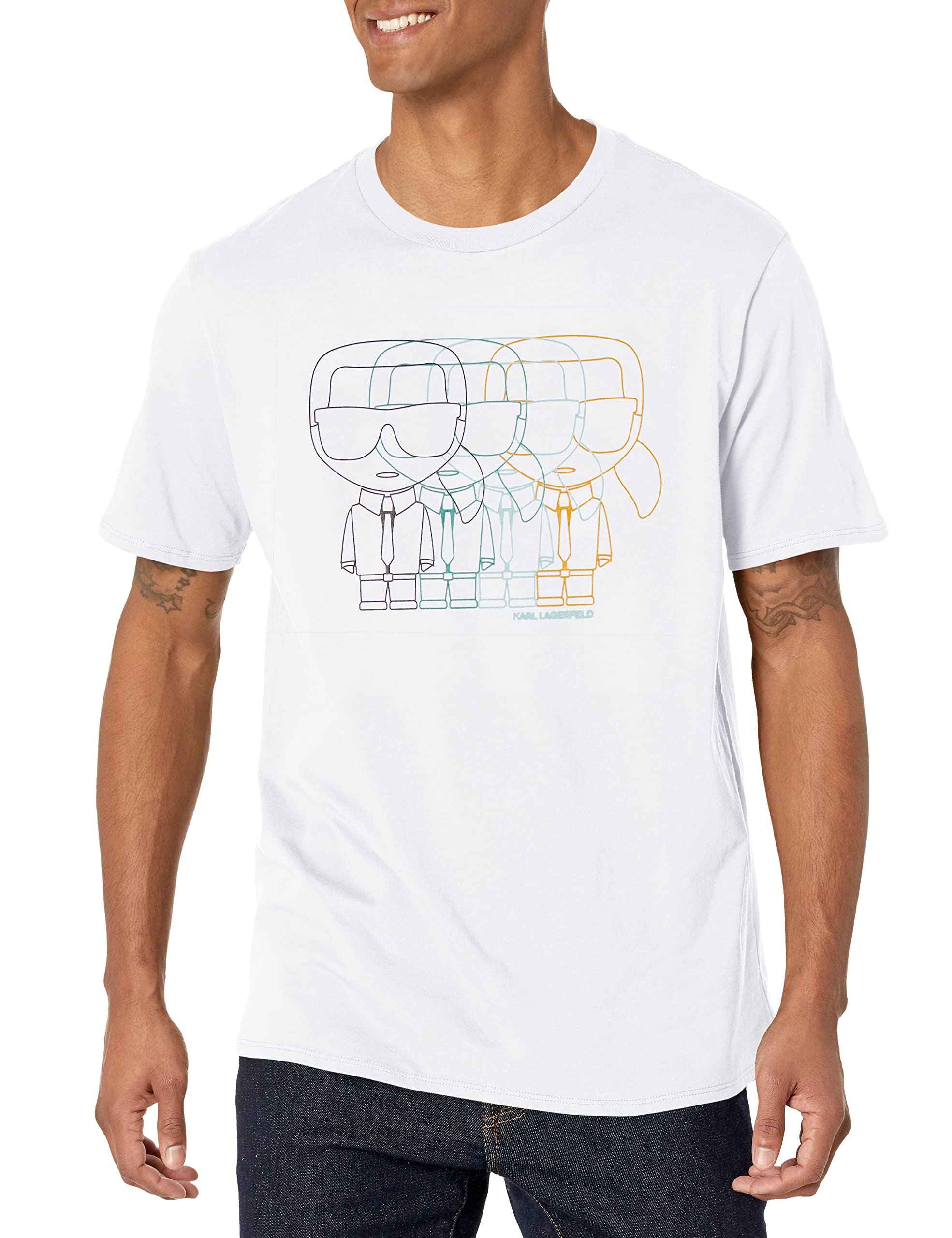 Karl Lagerfeld Paris Men's Colorful Overlap Karl Sunglasses Shirt, White, Large