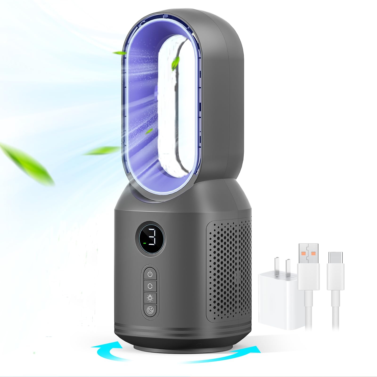 KONSIDEN Desk Fan, Portable Bladeless Fan 13 Inch Small Quiet Cooling Table Fan-Gary
