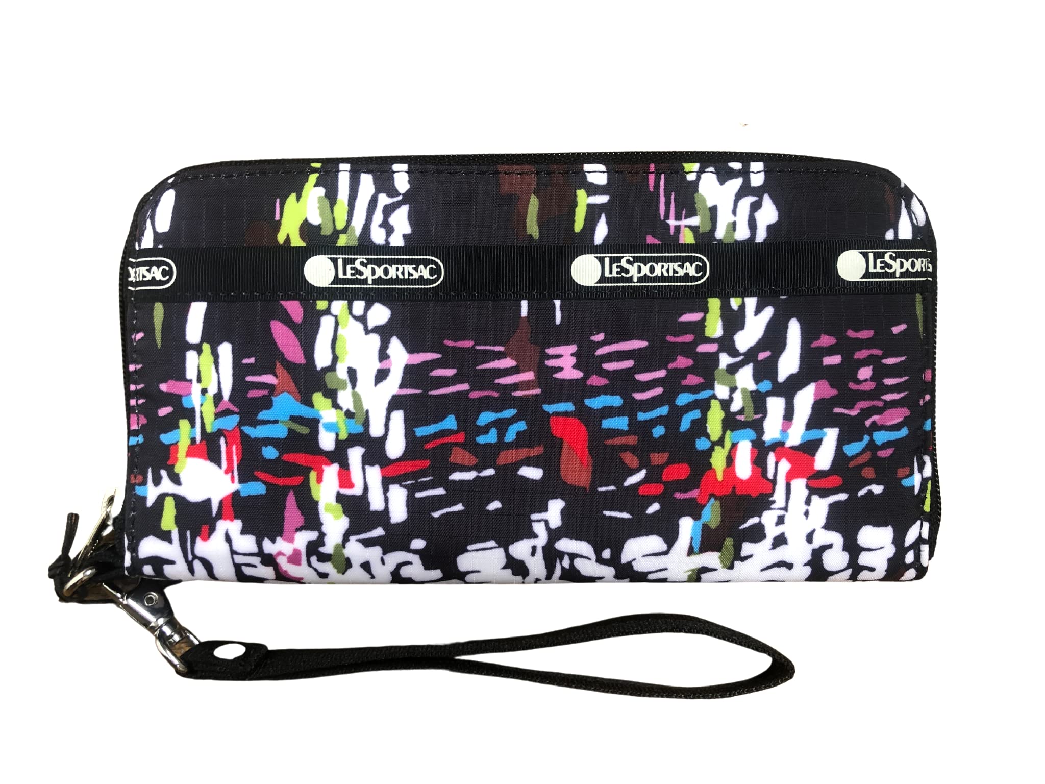 LeSportsac Running Weave Tech Wallet Wristlet, Zip Around Wallet/Detachable Wristlet Strap, Holds Cell Phone, Style 3462/Color E474, Festive Abstract Printed Weave, Modern Interpretative Plaid