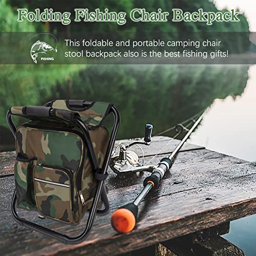 IVONNEY Backpack Stool Cooler Chair, Folding Stool Backpack Insulated Cooler Bag, Camping Chair Stool Backpack, Cooler Chair Backpack Combo for Outdoor Hunting Hiking - Fishing Backpack with Seat