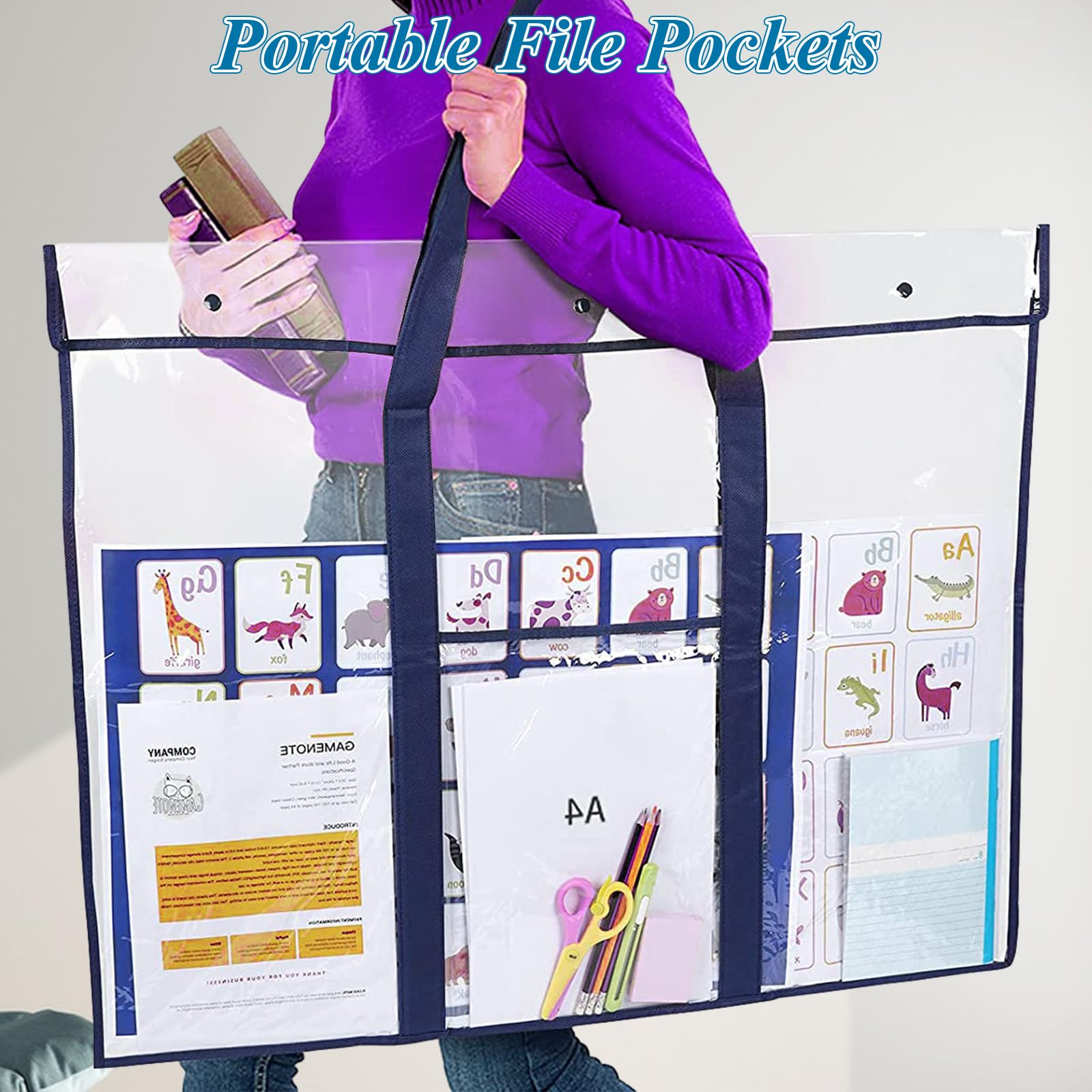 LDXDRU 5Pcs Large Poster Storage Bag, Portfolio Bag, Bulletin Board Poster Storage Bag Art Folder with Pocket for Classrooms Teachers, 30" x 25.5"