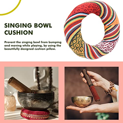 Karma Crafter Silk Brocade Cushion Pillow for Tibetan Singing Bowl Handmade in Nepal Round Cushion for Sound Bowls (6 Inches, Rainbow)