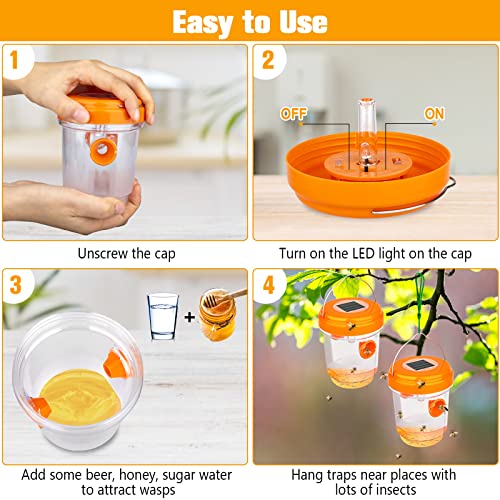Mayardfun Wasp Traps, Solar Bee Trap Catcher, Wasp Catcher Yellow Jacket Trap with UV LED Light, Nontoxic Reusable Wasp Trap Orange Orange