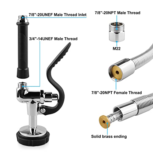 Launceter Spray Valve with 44 Inch Pre Rinse Hose,Pre Rinse Sprayer with Flexible Stainless Steel Hose for Commercial Kitchen Faucet, Black, 1 Set