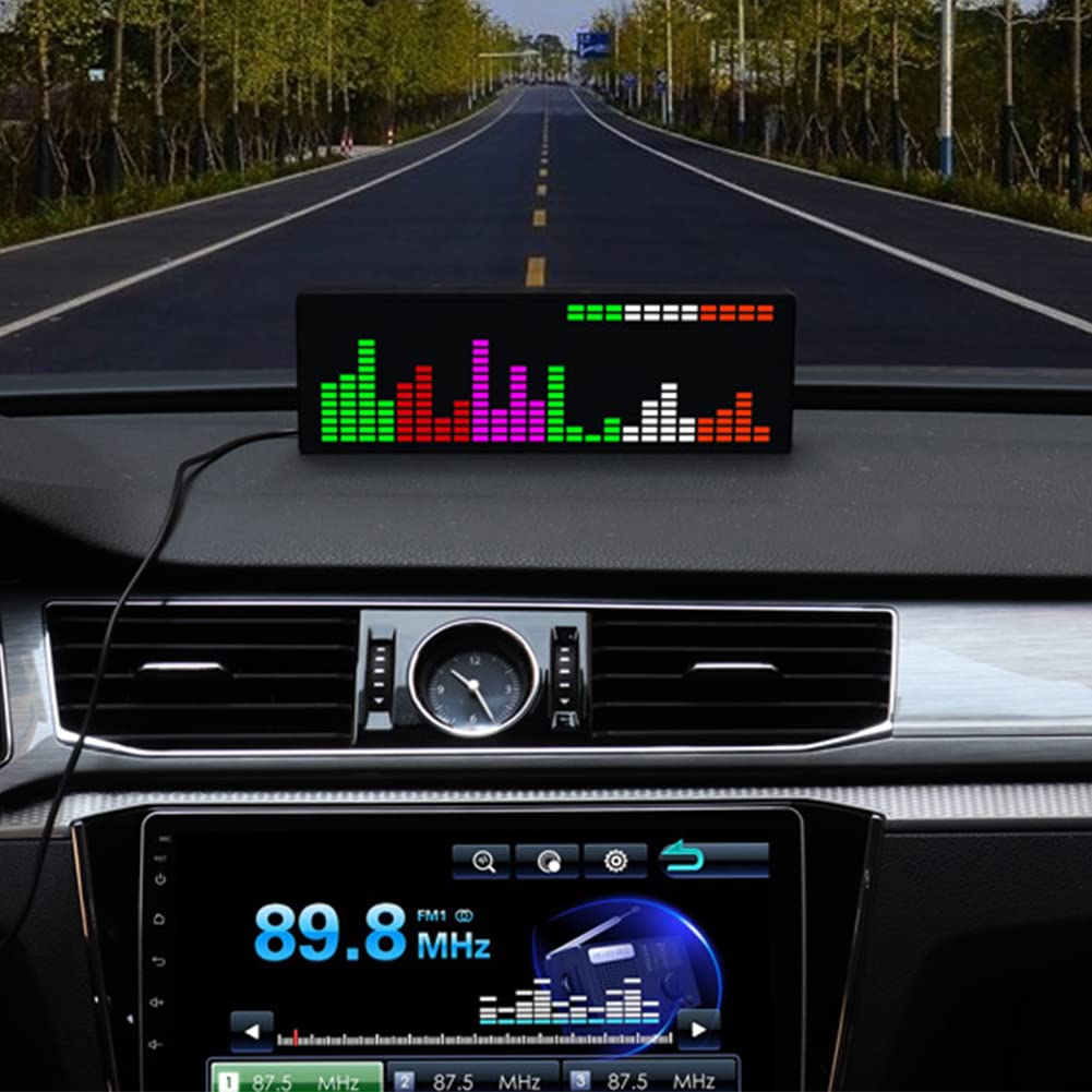 Led Music Spectrum Display,Voice-Activated Pickup Music Rhythm Lights,1624RGB Pickup With 12 Display Modes, 7 Color Modes, Creative Colorful LED Ambient Light black Spectrum voice + wire control