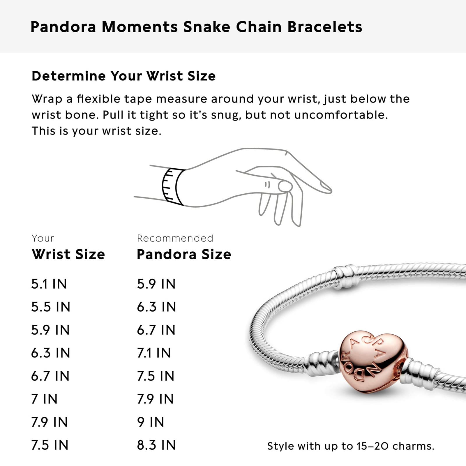 Heart Clasp Snake Chain Pandoras Bracelet Silver for Women