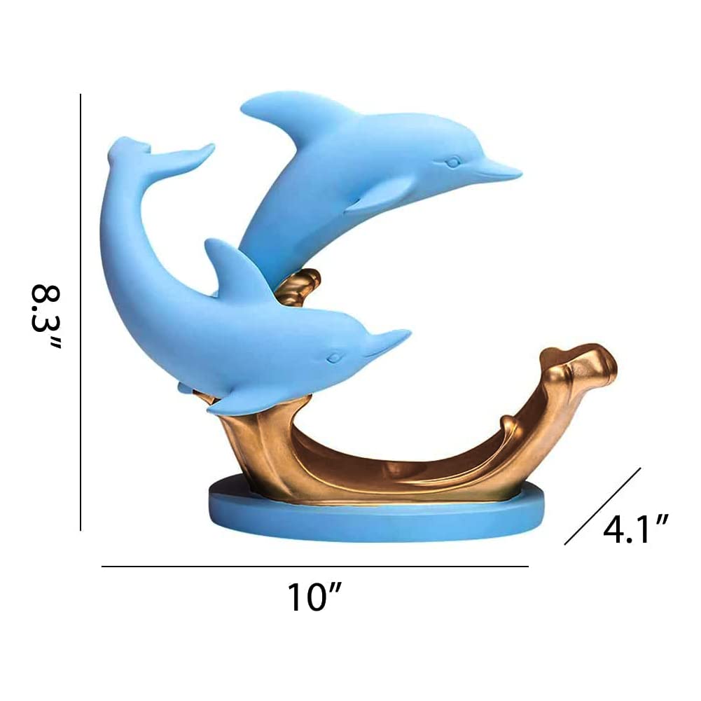 Kelendle Dolphin Wine Bottle Holder with Glass Storage Resin Tabletop Wine Storage Rack Decorative Wine Bottle Didplay Stand Shelf for Kitchen Bar Cabinets Decoration Blue