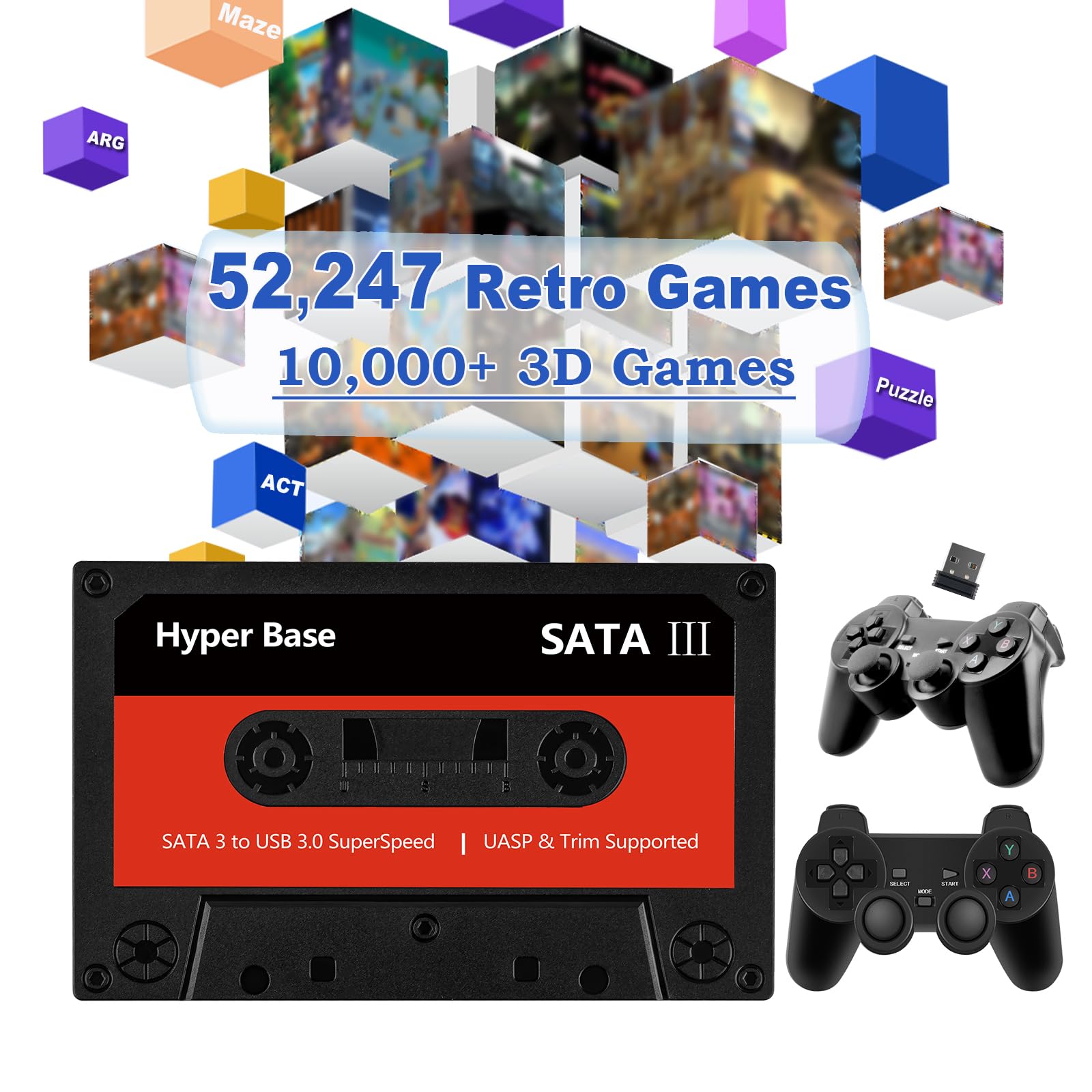 JFamiglia 2TB External Hard Drive Game Consoles Built-in 52,247 Retro Games, Video Game Console Game Drive for Windows PC/Mac, HDD USB 3.0, 84+ Emulator Console, No Duplicates