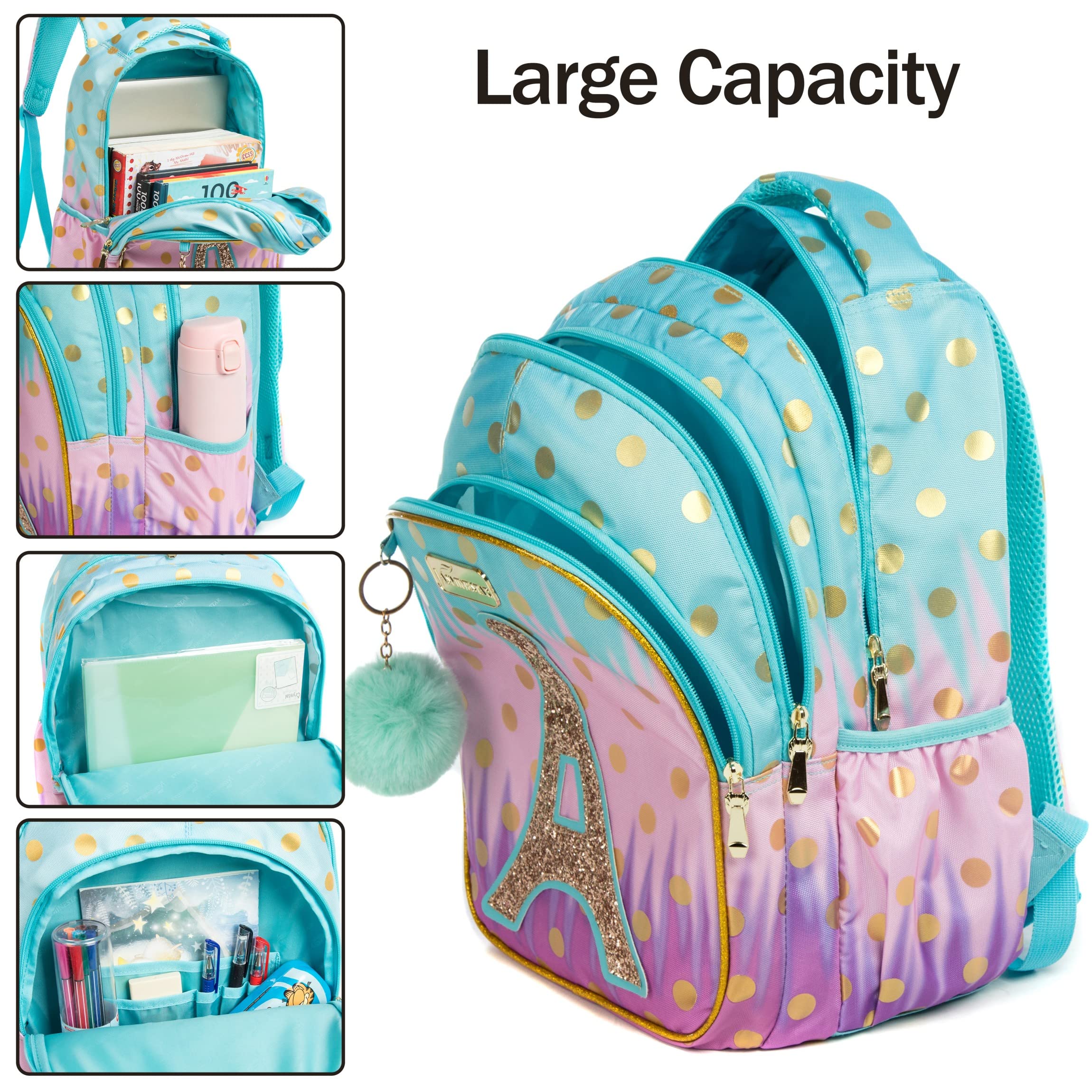 Jasminestar Kids Backpacks 17 inch School Backpack with Lunch Bag and Pencil Case (17β, Tower)