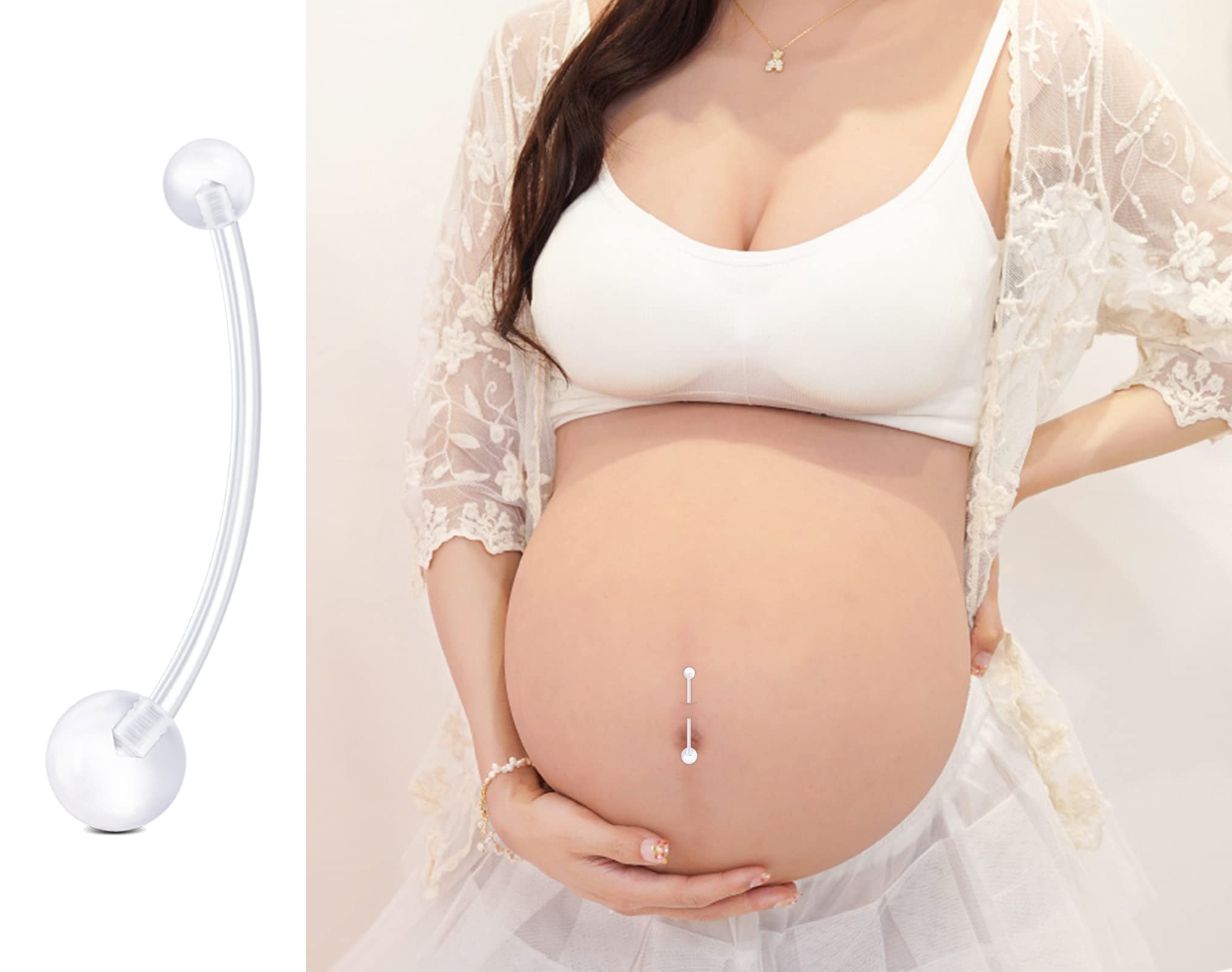 JFORYOU Pregnancy Belly Button Rings Maternity Flexible Plastic Long Navel Rings Retainer Piercing 14G Long Belly Button Rings for Maternity Pregnant Women
