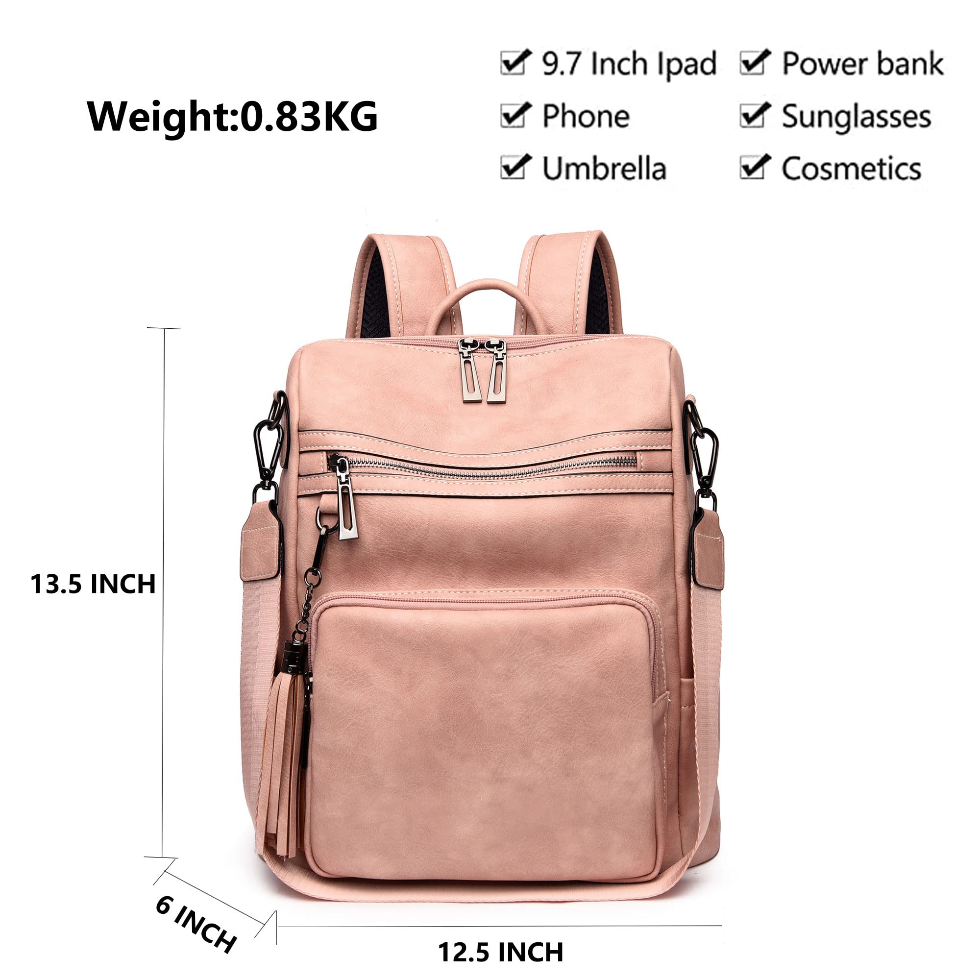 Mistour Backpack Purse for Women Leather Convertible Fashion Travel Womens Purse Backpack with Padded Shoulder Strap (Pink)
