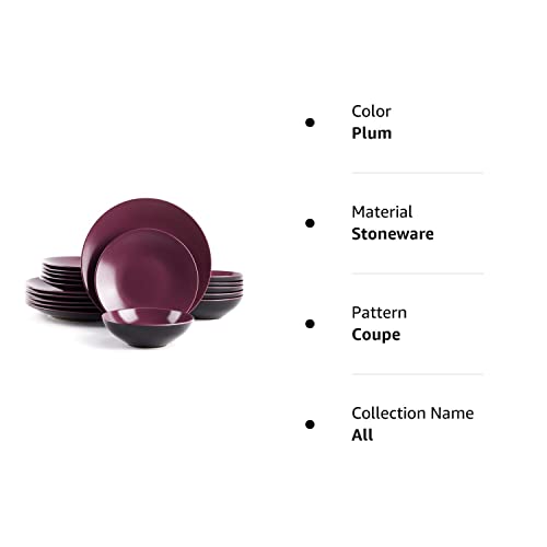 HomeVss Stoneware Two-Tone Colors Life 18pc Dinner Set,Outside Shiny Black + Inside Matte Glaze Plum