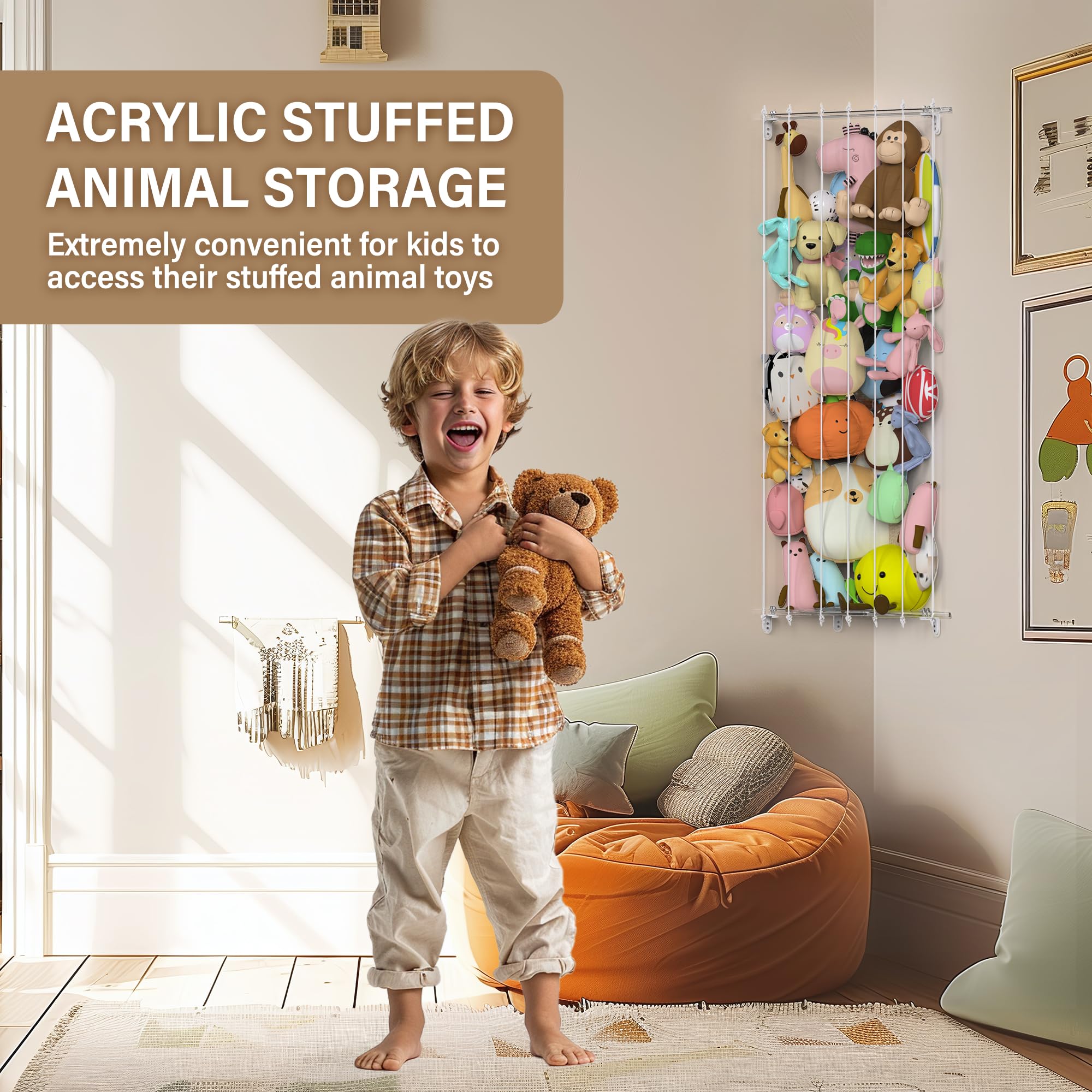 NBTORCH Acrylic Stuffed Animal Storage - Large Stuffed Animal Hammock Corner Holder with Adjustable Length for Nursery Play Room Bedroom Kid Room