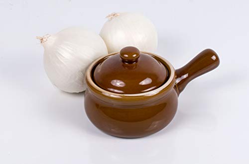 HIC Kitchen French Onion Soup Crock Set with Lids, Set of 4, Brown
