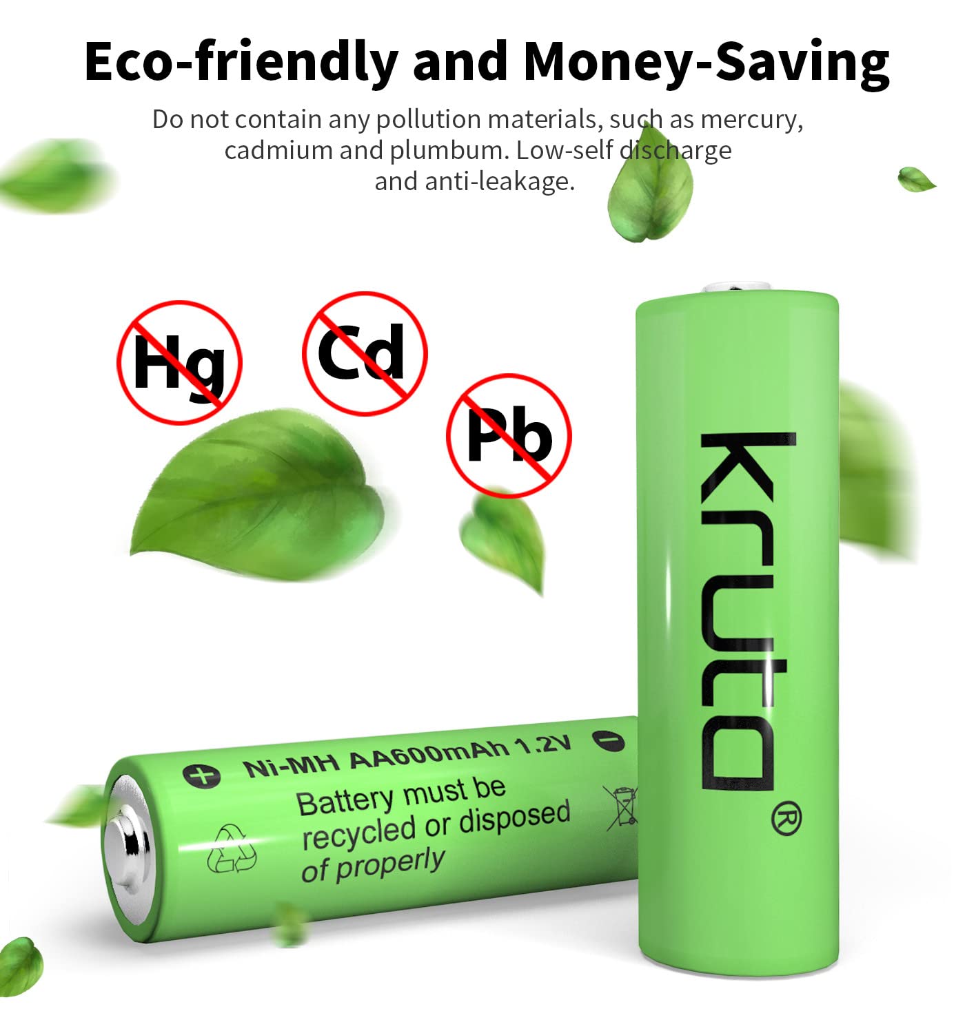 Kruta Solar AA Rechargeable Batteries NiMH 600mAh 1.2v Double A Rechargeable AA Solar Battery for Outdoor Solar Garden Lights, Remotes, Flashlight (AA Pack 12)