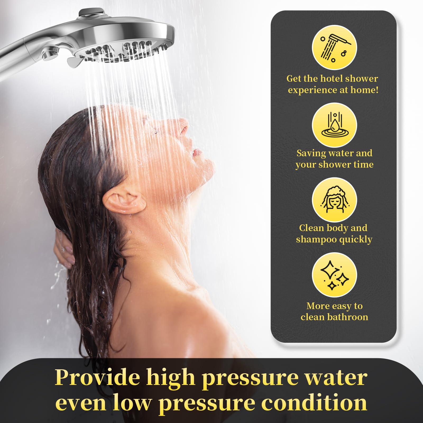 High Pressure 10-mode Handheld Shower Head Set with 60" Hose, ROOSSI Detachable Filter Shower Head with ON/OFF Pause Switch Built-in 2-Mode Tub & Tile Power Wash (Chrome)