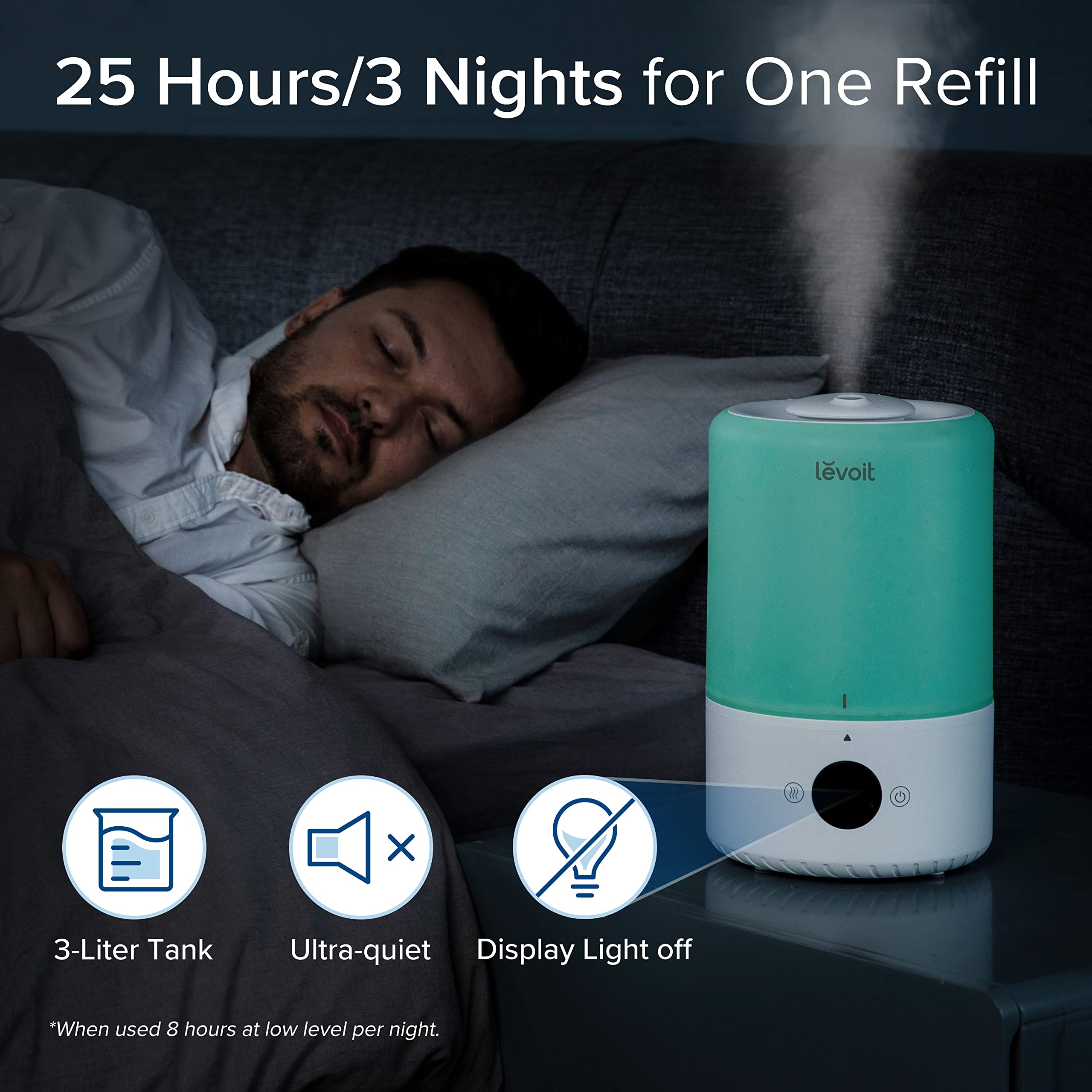 LEVOIT Smart Cool Mist Top Fill Humidifiers for Bedroom with Sensor, Auto Humidity Setting , APP & Voice Control, Essential Oil Diffuser, Ultra Quiet Operation, Super Easy to Use and Clean, 3L, Green