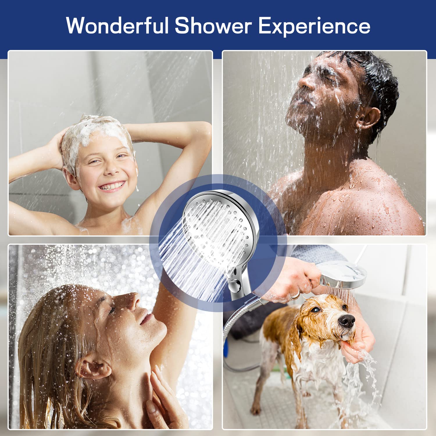 High Pressure Handheld Shower Head 11 Spray Settings, 4.85 inch Pause Switch Water Saving Shower Head, Removable High Flow Bathroom Showerhead with Long Hose and Adjustable Bracket(Chrome)