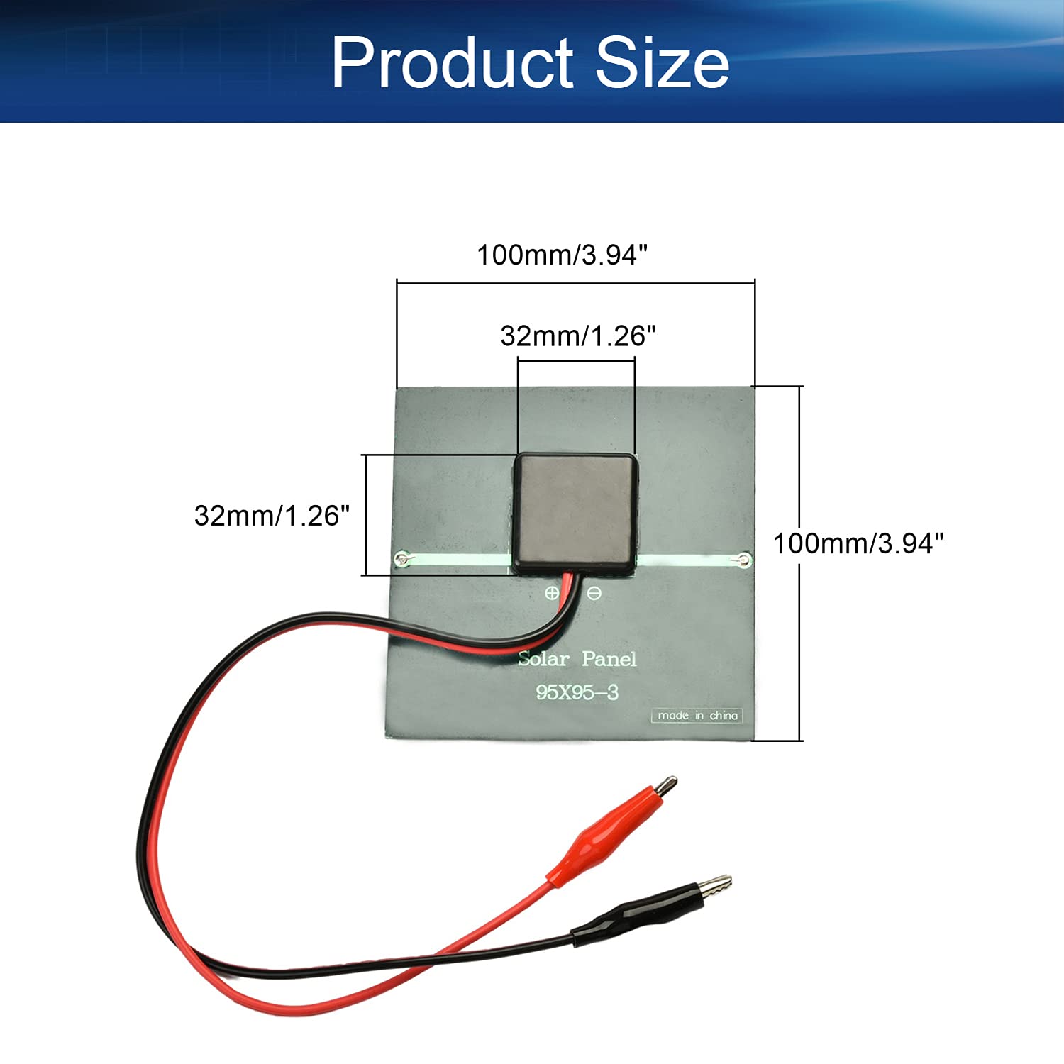 Heyiarbeit 1 Pcs 5.5V 1W Small Polysilicon Epoxy Resin DIY Solar Panel Module 95mm x 95mm/3.74" x 3.74" with Alligator Clip for Outdoor Travel