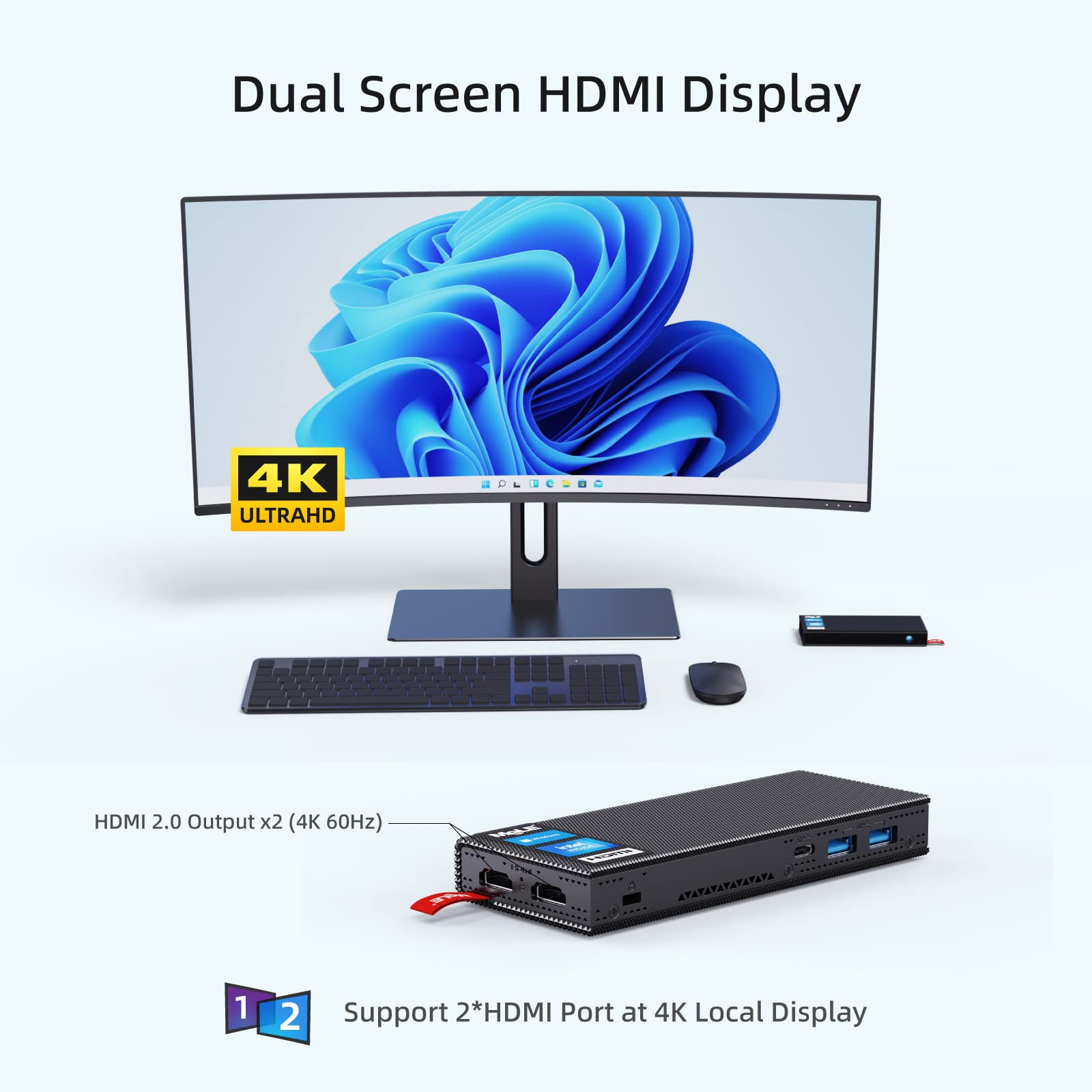 MeLE N5105 Fanless Mini PC Stick PCG02 Pro, 8GB 128GB Mini Computer Stick Windows 11 Pro, Dual HDMI 4K, Wi-Fi 6, Gigabit Ethernet, BT 5.2, USB 3.2 * 2, USB-C Micro PC with VESA Mount