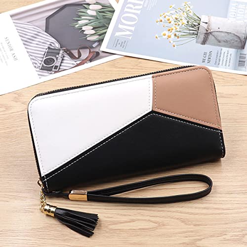 LUNJIAXU Contrasting Colors Tassel Wallet for Women Leather Bifold Compact RFID Blocking Womens Wallet, Multicolor