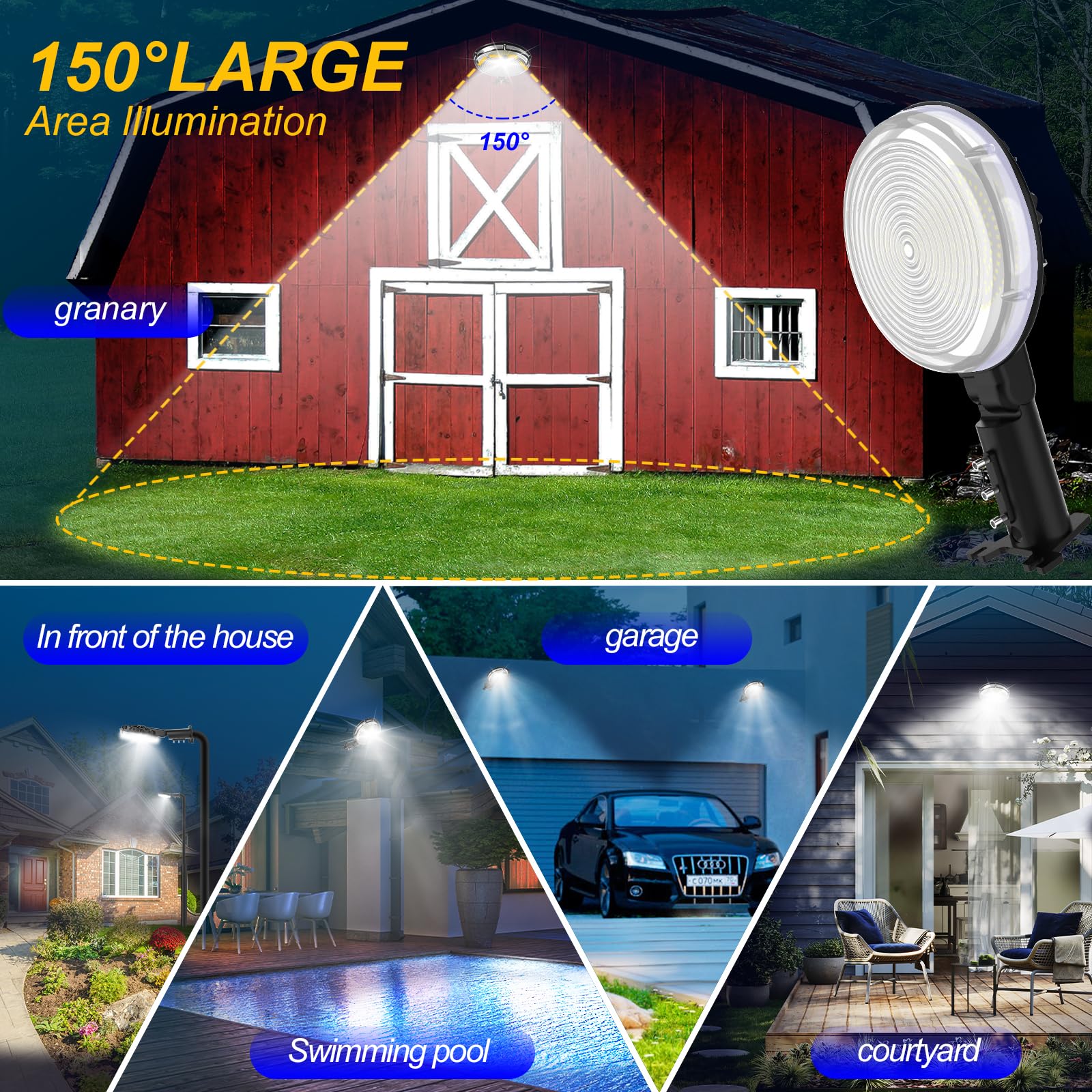 LED Barn Light, Dusk to Dawn Outdoor Lighting, Area Street Light with 150° Adjustable Install Angle, 150W 20000LM 6500K Daylight IP65 Waterproof Barn Lights for Farmhouse Barns Warehouse Yard -1Pack