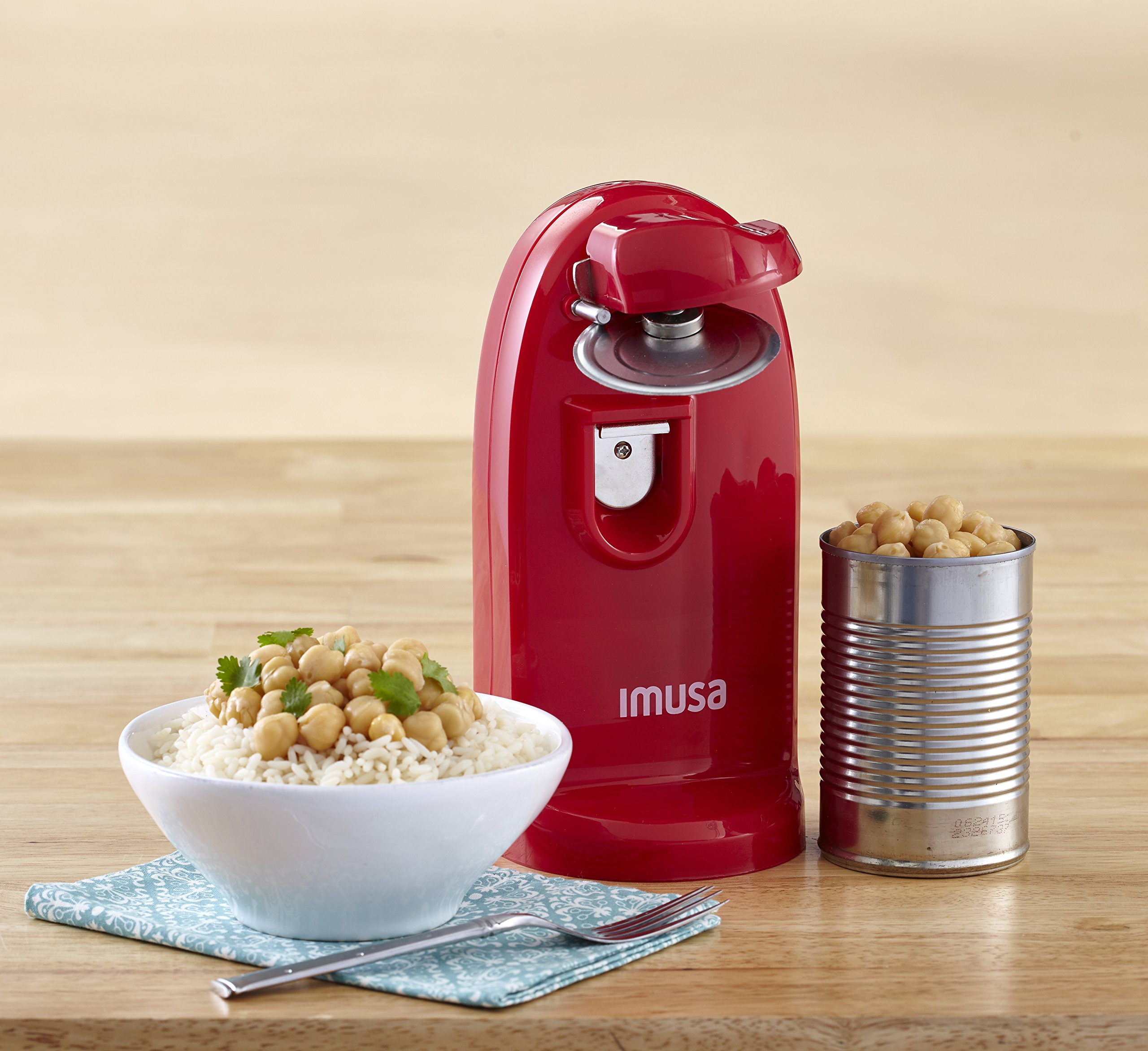 IMUSA USA Electric Can Opener with Bottle Opener and Knife Sharpener, Red Small