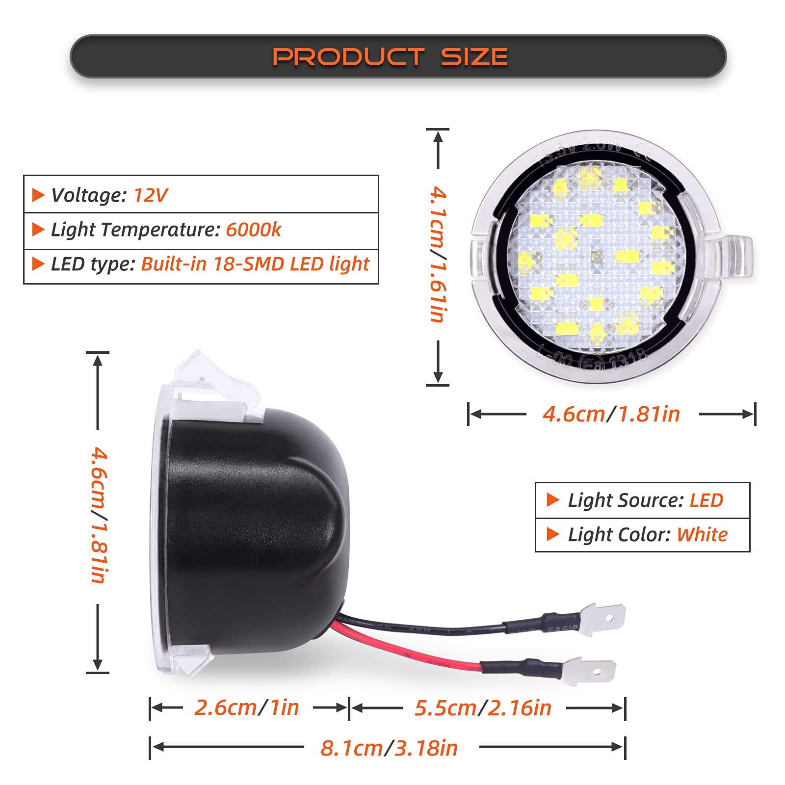 Haitzu 6000K Xenon Side Mirror Puddle Light LED Lamp Assembly Replacement for Ford Expedition Explorer Flex Fusion Taurus X Lincoln Navigator MKS MKT MKX MKZ Mark LT LS (2pcs)
