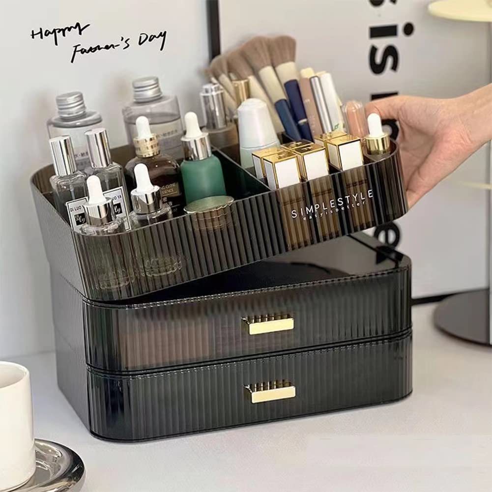 MIUOPUR Makeup Organizer with Stackable Drawers, Bathroom Vanity Organizers and Storage, Ideal for Desk and Dresser Countertops, Great for Cosmetics, skincare, Lipsticks, Nail Care -Black
