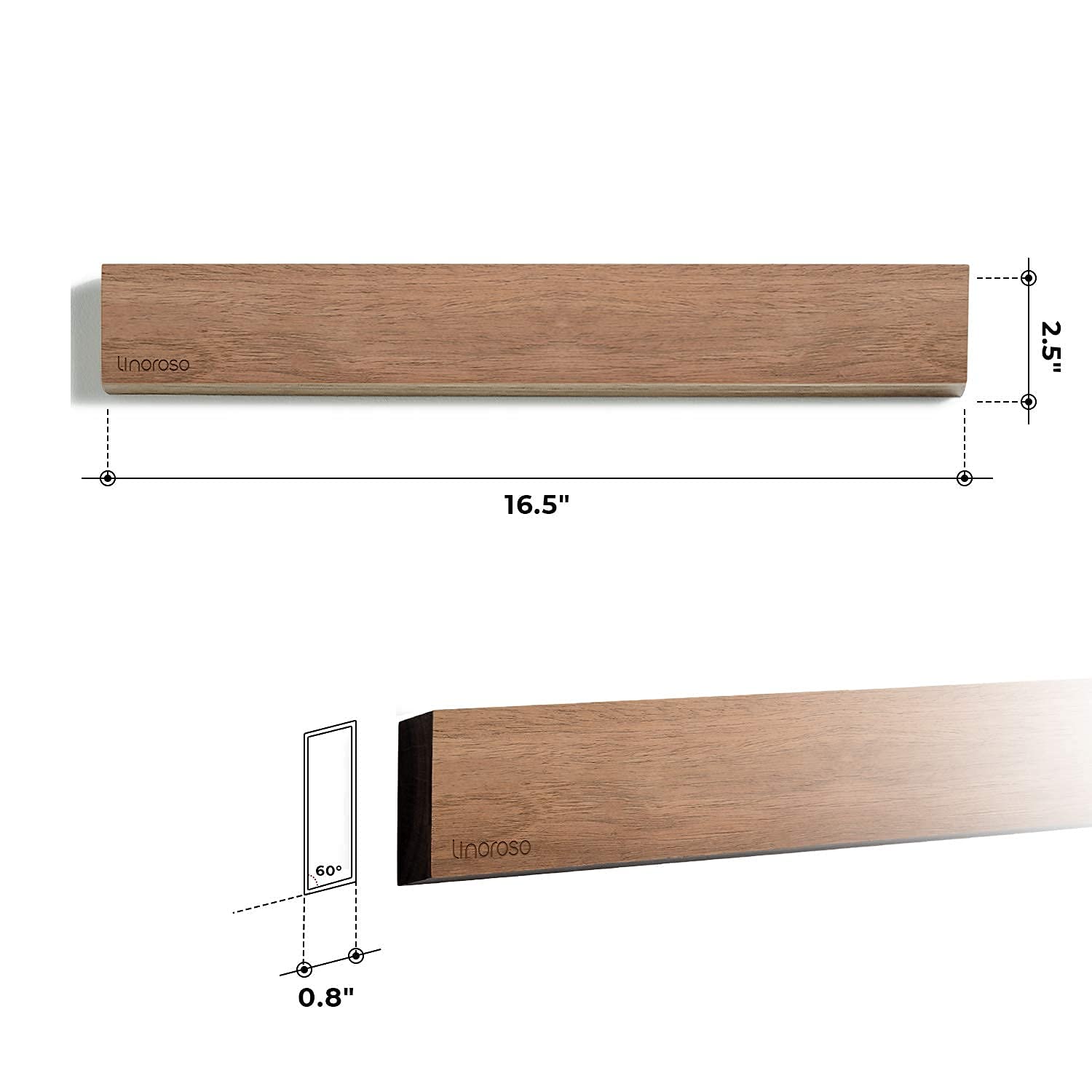 Linoroso 3-Pieces Kitchen Tools Set-16.5'' Magnetic Knife Holder for Wall with Paring Knife 3.5 inch Chef Knife 8 inch Sharp Knife, Powerful Acacia Wood Magnetic Knife Strip for Kitchen Knives & Tools