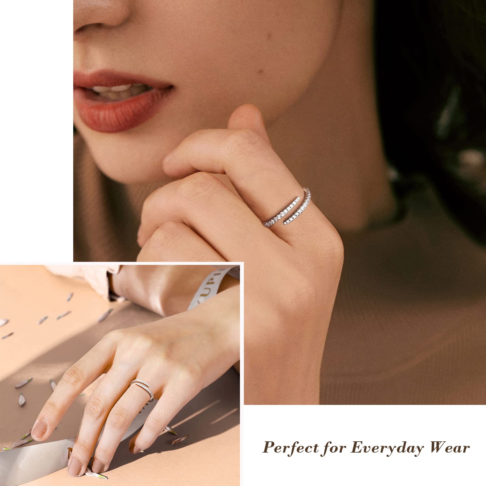 JIAYIQI Open Eternity Band Stackable 925 Sterling Silver Rings for Women Cubic Zirconia Engagement Rings Wedding Bands Size 9