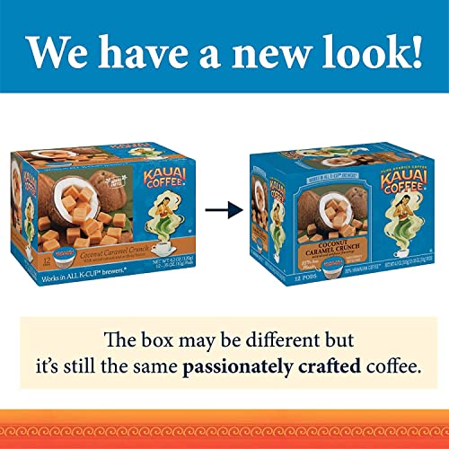 Kauai Coffee Coconut Caramel Crunch Medium Roast- Compatible with Keurig Pods K-Cup Brewers (1 Pack of 12 Single-Serve Cups)