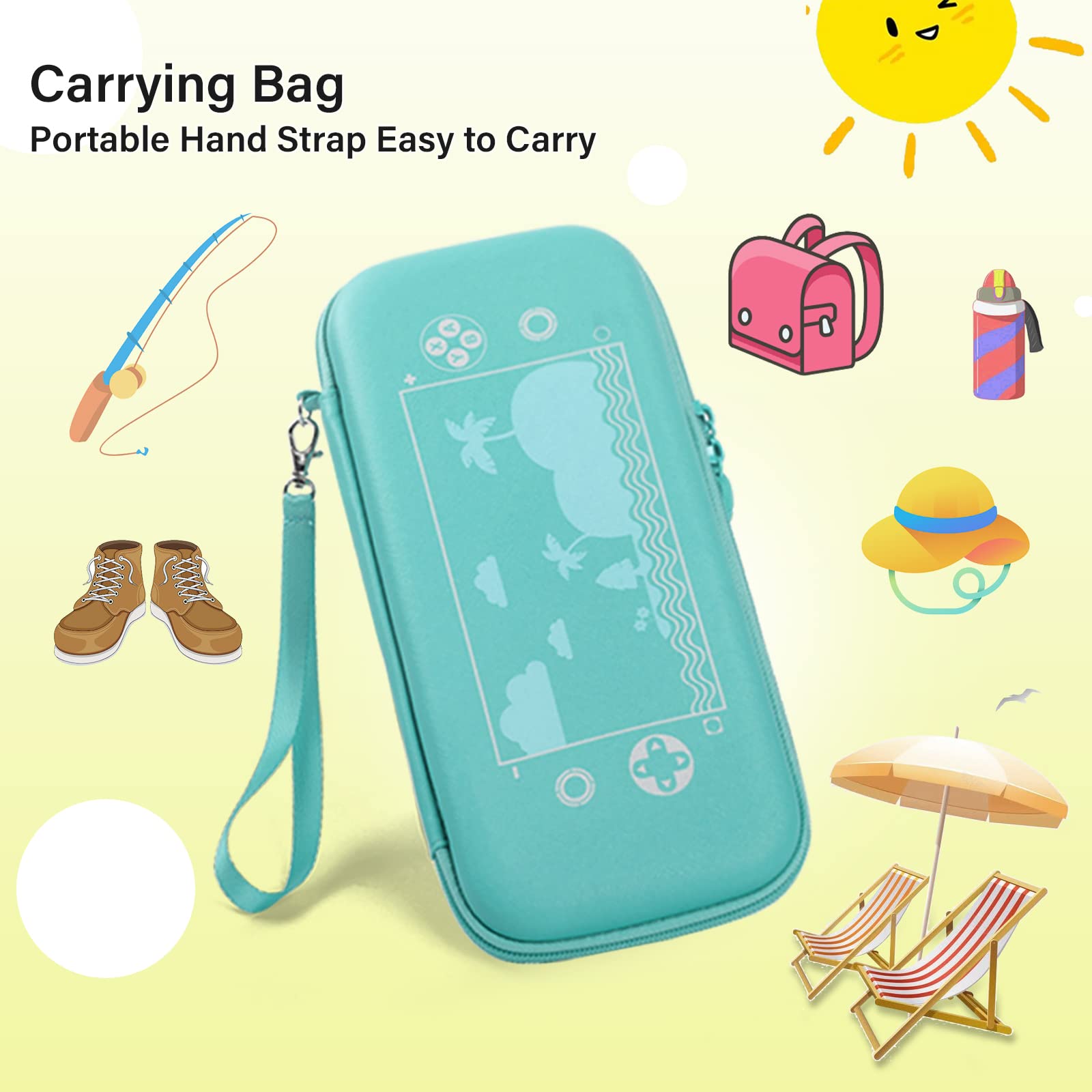 Hontom Carrying Case for Nintendo Switch and New Switch OLED Console,Protector Bag for Animal Crossing, Protective Storage Case for Girls with 10 Game Cards Slots, Two Grips, Switch Accessories