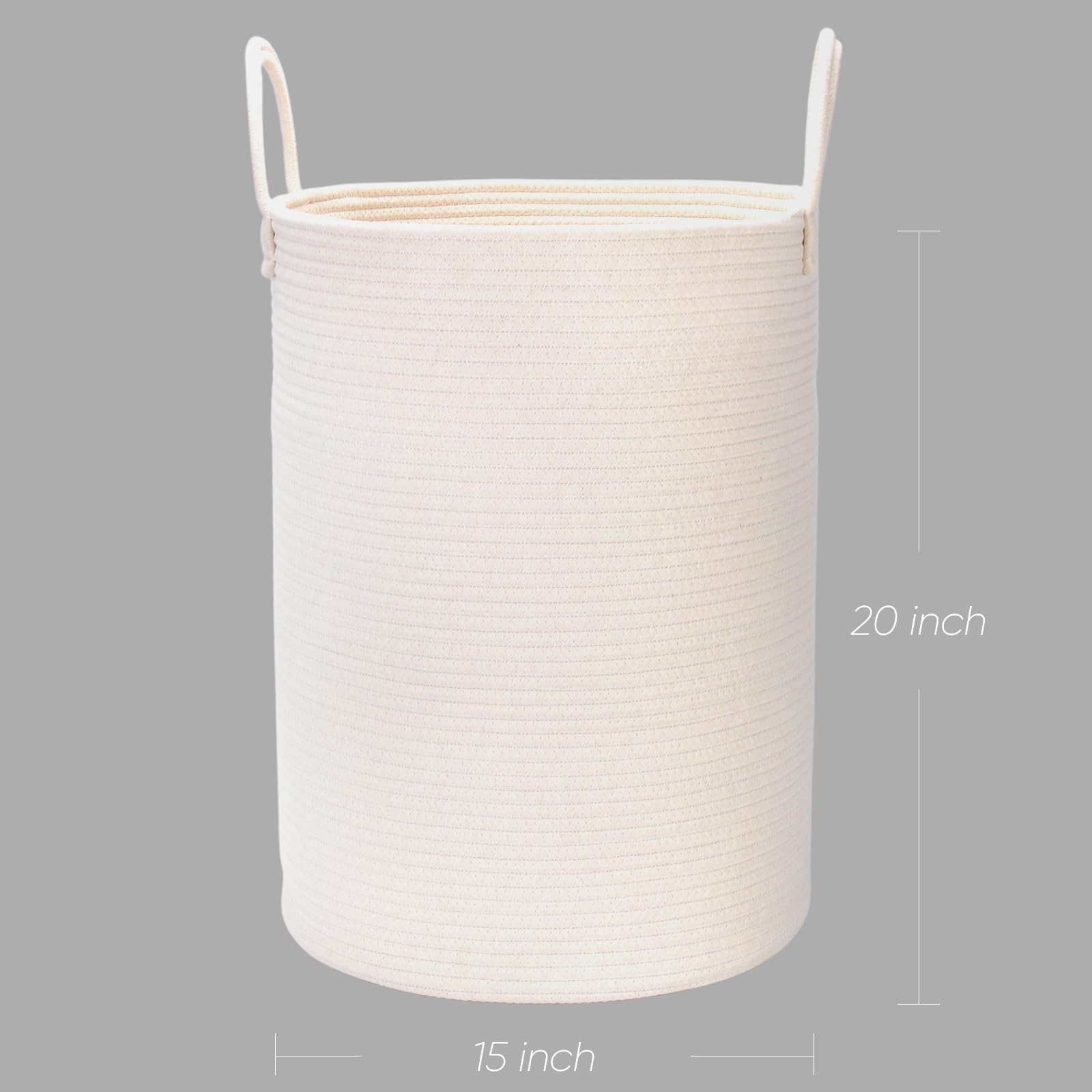 HuggableZest Large Hamper Storage Basket - Comprehensive Storage for Blankets, Toys, Books, Baby Gear, Laundry, Comforter Cushions, Pillows, Towels, Shoes, 15x15x20 inch,Tall, Off White