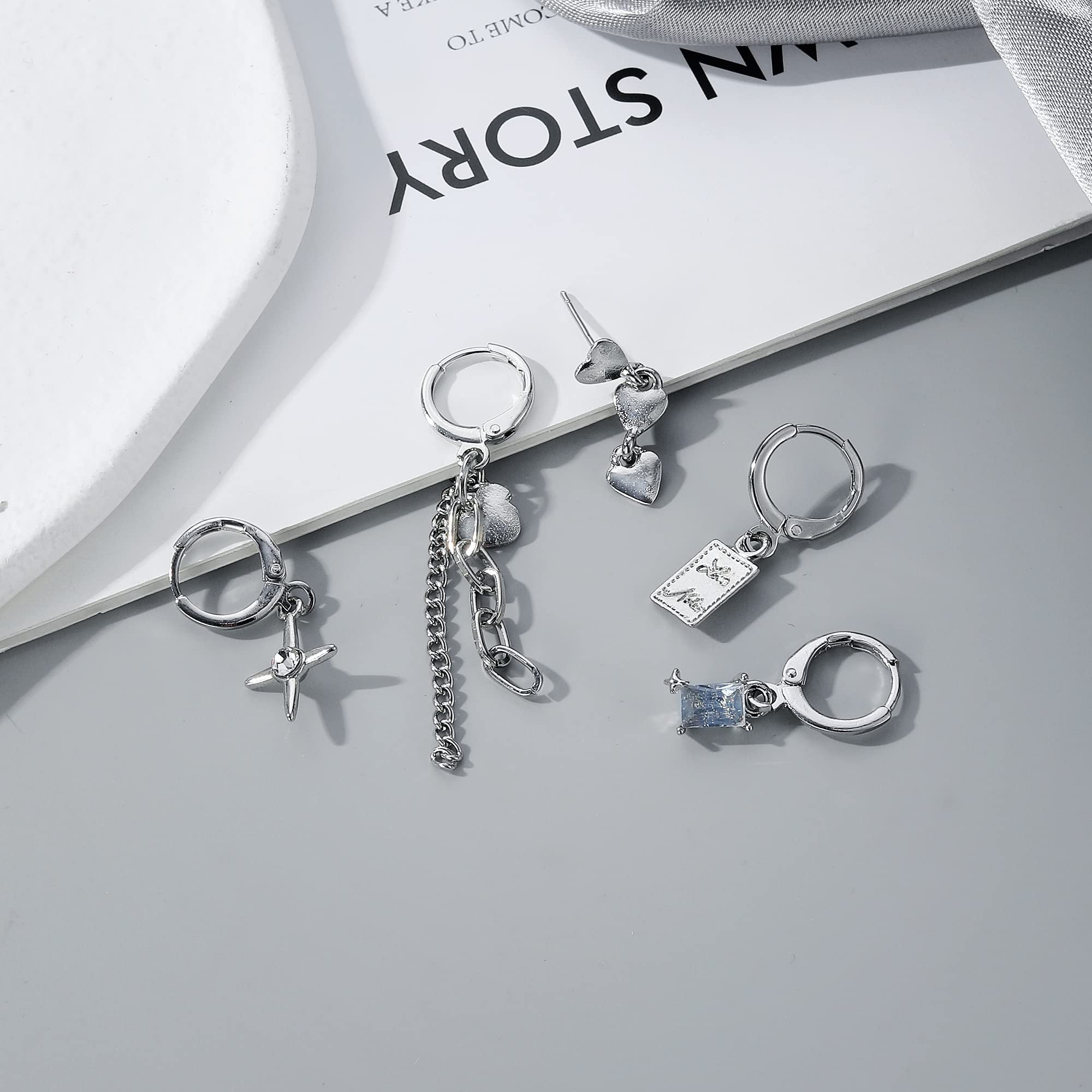 IFKM 18pcs Silver Stud Hoop Earrings Set for Women Hypoallergenic Drop Dangle Earrings Cute Heart Star Bear Mini Small Piercing Jewelry