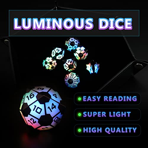 LED DND Dice Rechargeable, Light up Dice Electronic Dice Set with Charging Box Dungeons and Dragons D&D Dice Glow in The Dark Football Dice for World Cup HNCCESG LED Flashing Dice Role Playing Game
