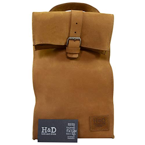 Hide & Drink, Insulated Lunch Bag with Grip Handmade from Full Grain Leather - Old Tobacco