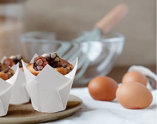Leqi Baking Cups 100 Count Natural Cupcake Muffin Paper Liners Grease-Proof Wrappers for Wedding Birthday Christmas Party Baby Shower Anniversaries All Festivals (White)